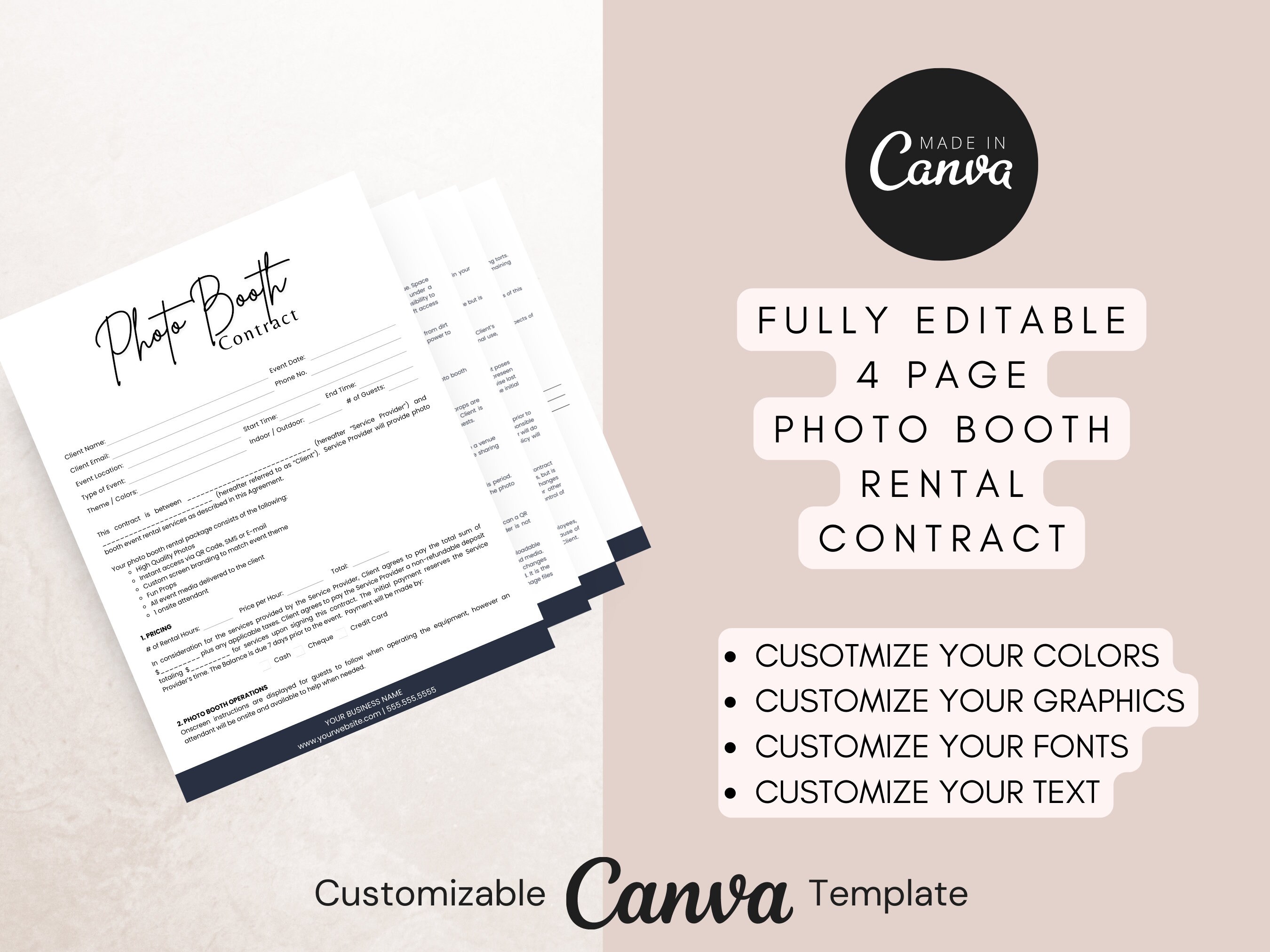 Photo Booth Rental Contract, Edit in Canva, Professional Photo Booth ...