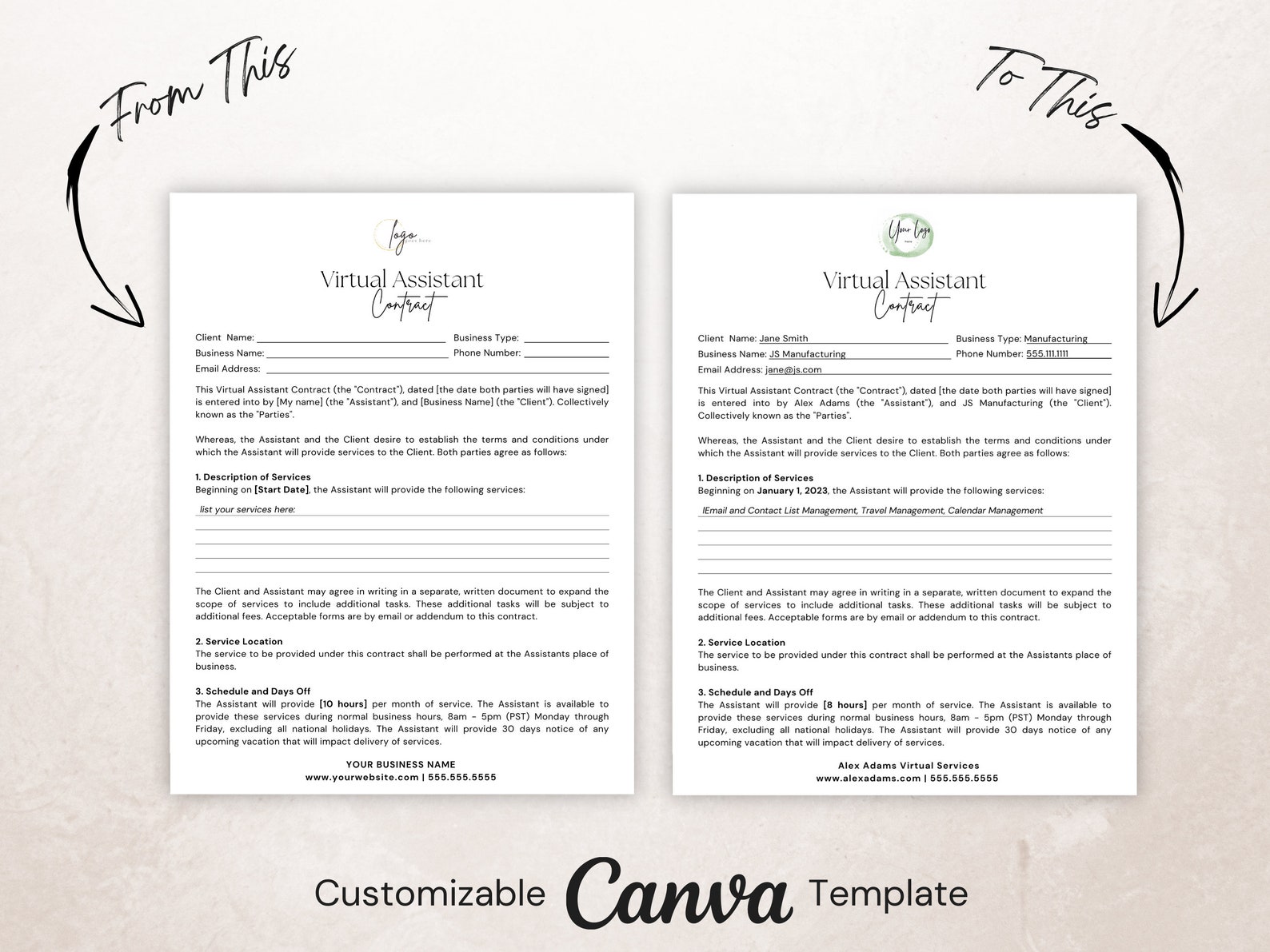 Virtual Assistant Contract Template, Client Agreement, Service Contract ...