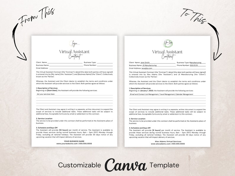 Virtual Assistant Contract Template, Client Agreement, Service Contract ...