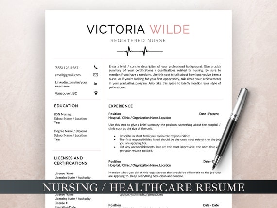 New Grad Nursing Resume Template for Word and Pages RN - Etsy