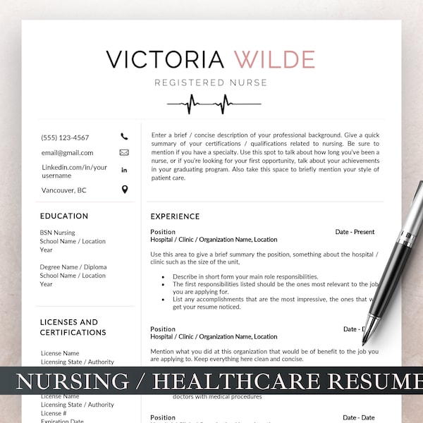 New Nurse Grad Resume Template - Etsy