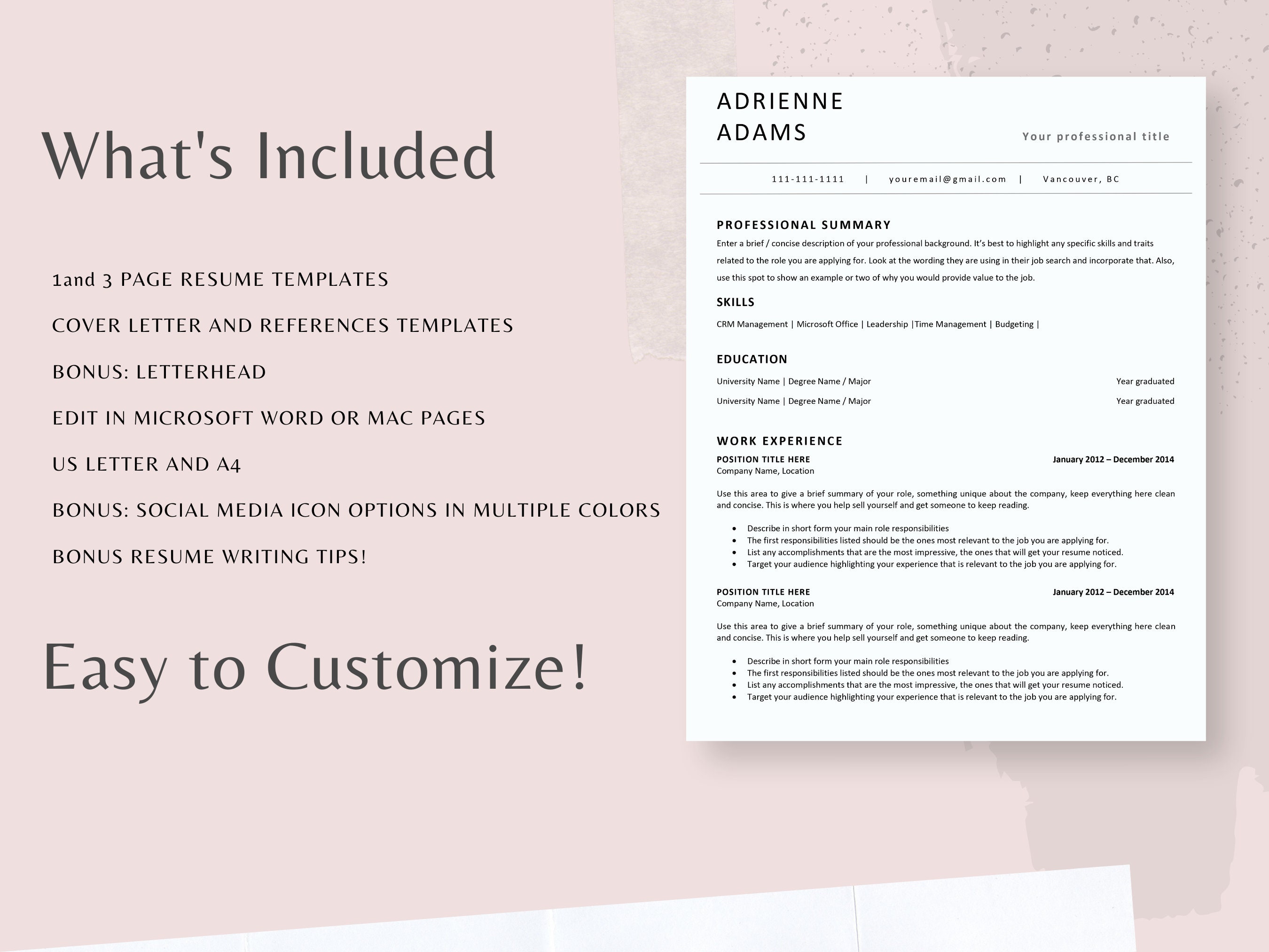 ATS Resume Template for Word and Pages, Applicant Tracking System ...