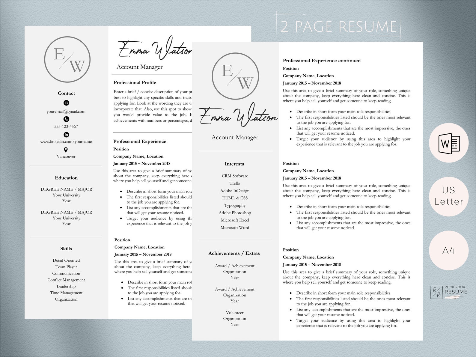Resume Template Creative Resume for Word and Pages | Etsy