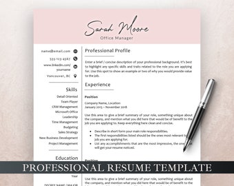 Modern Resume Template for Word, Clean Resume Template, Professional ...