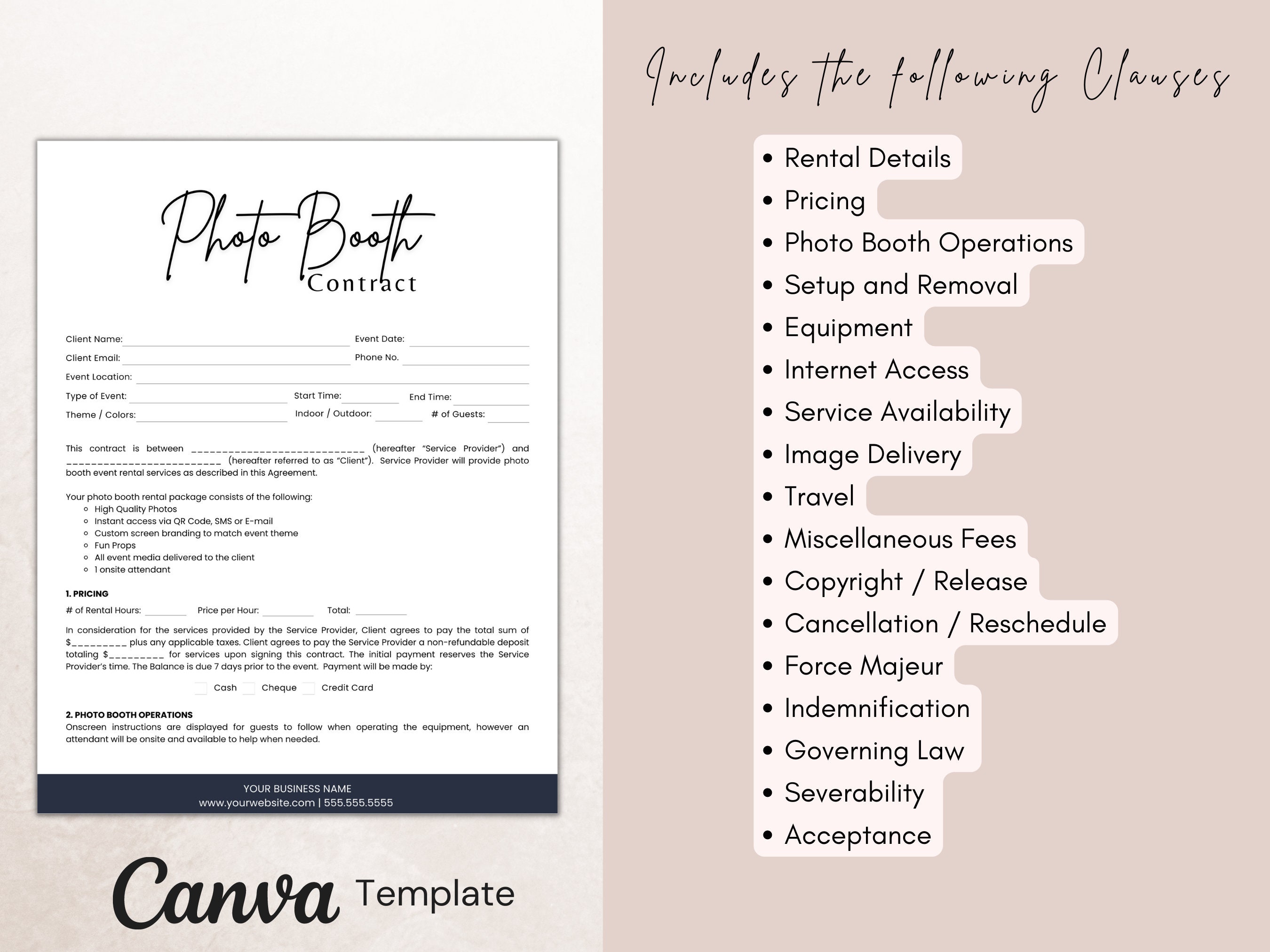 Photo Booth Rental Contract, Edit in Canva, Professional Photo Booth ...