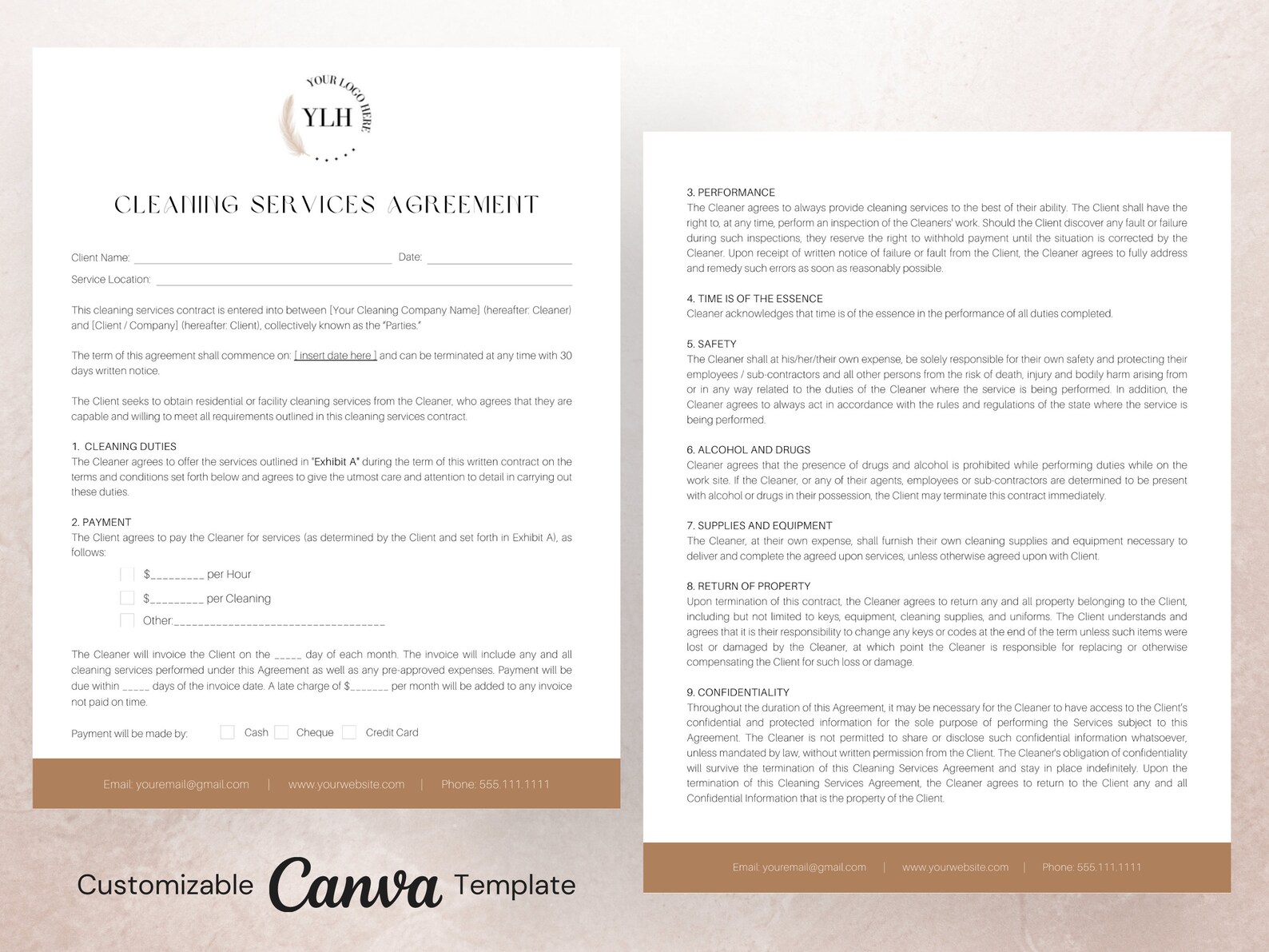 Cleaning Service Contract Template, Editable in Canva, Cleaning ...