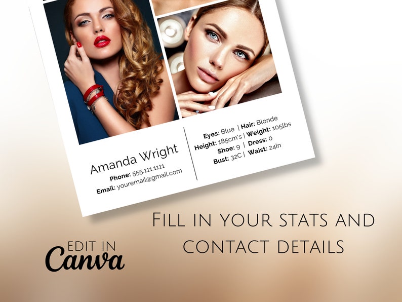 Modeling Comp Card Template, Modeling Photocard, Zed Card for Models, Z ...