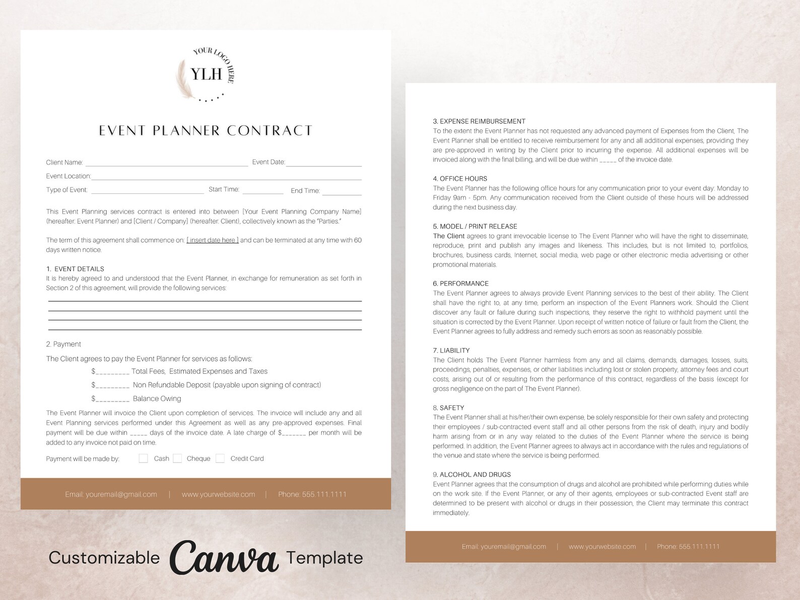 Event Planner Contract Template | Edit in Canva, Event Planner Client ...