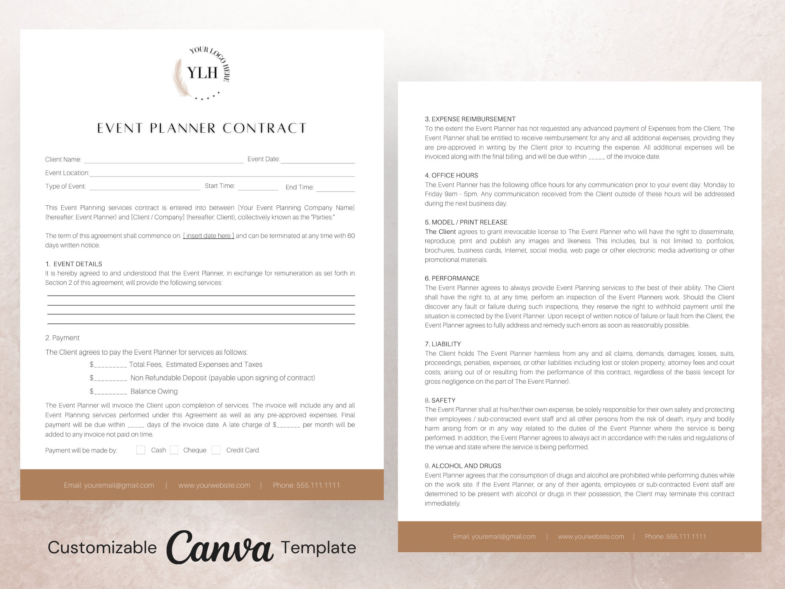 Event Planner Contract Template Edit in Canva Event Planner - Etsy Canada