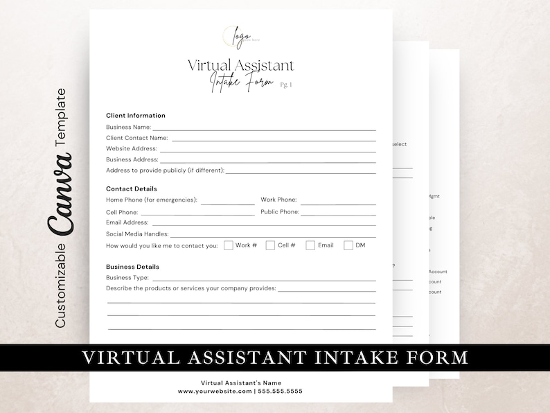 Virtual Assistant Client Intake Form, VA Client Questionnaire, Editable in Canva, Virtual ...