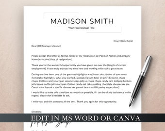 Immediate Resignation Letter Template Resignation (Instant Download) - Etsy