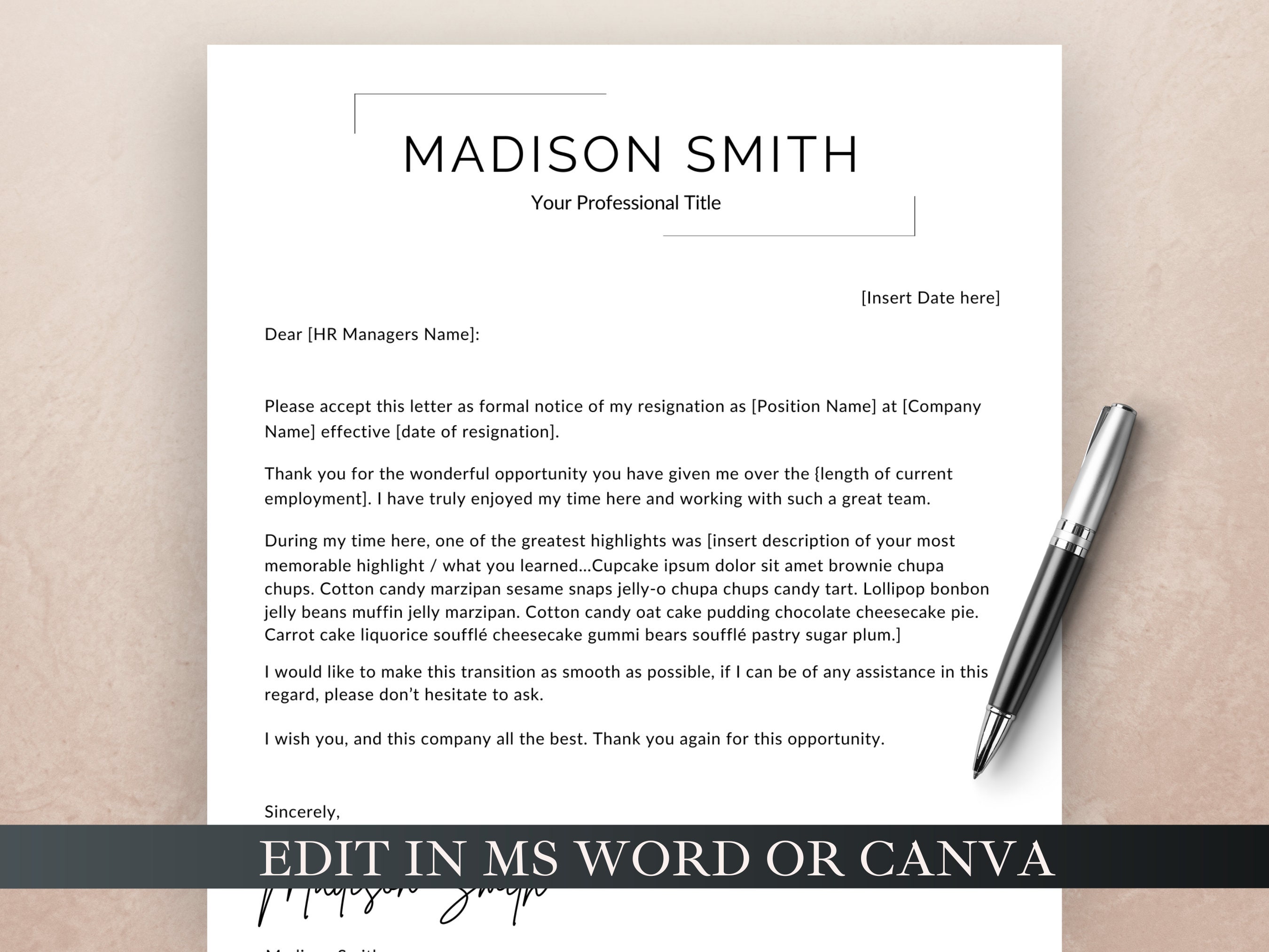 Resignation Letter Professional Resignation Letter Template, Quitting ...