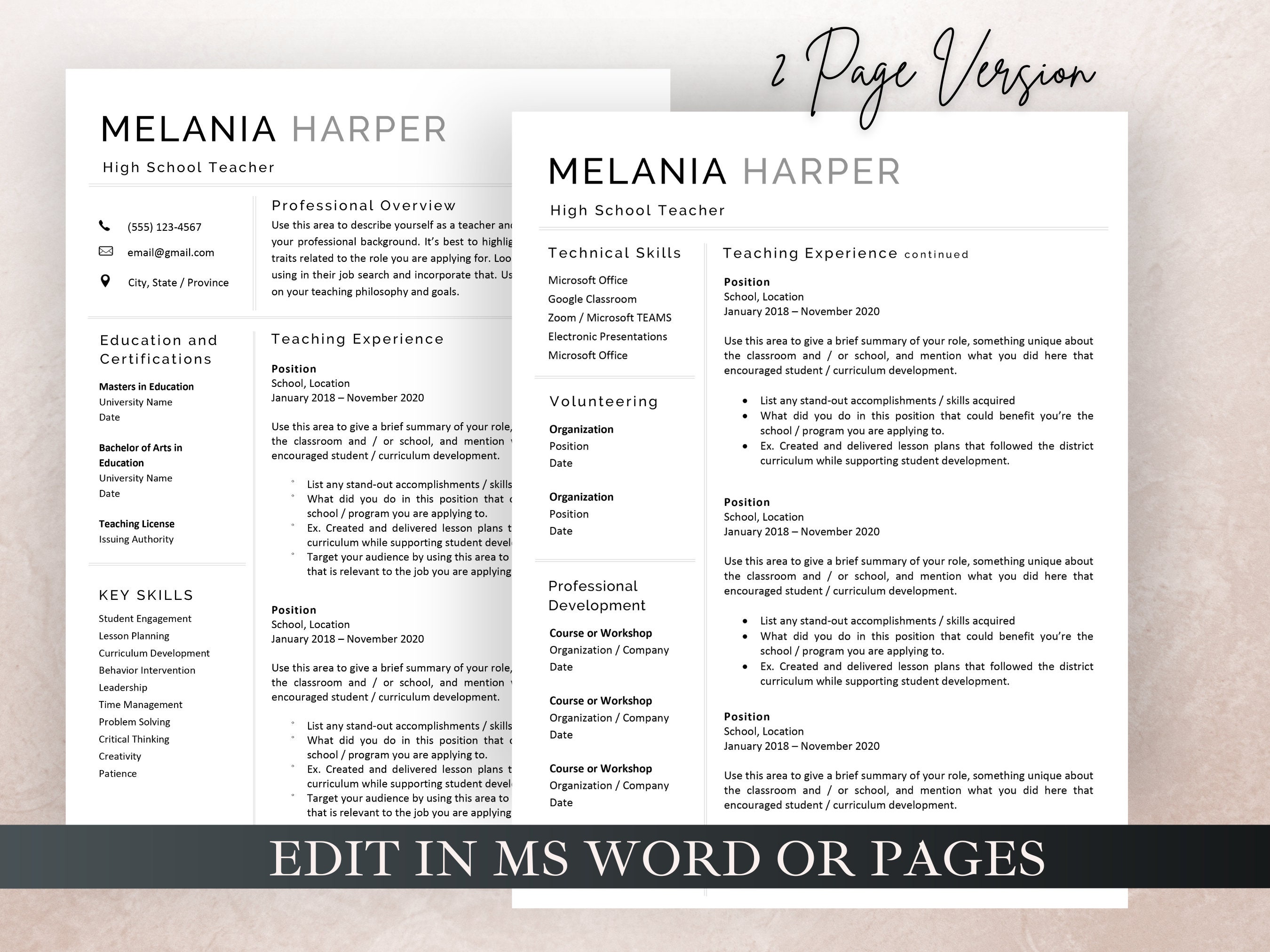 Teacher Resume Template for Word and Pages, Teacher CV Template ...