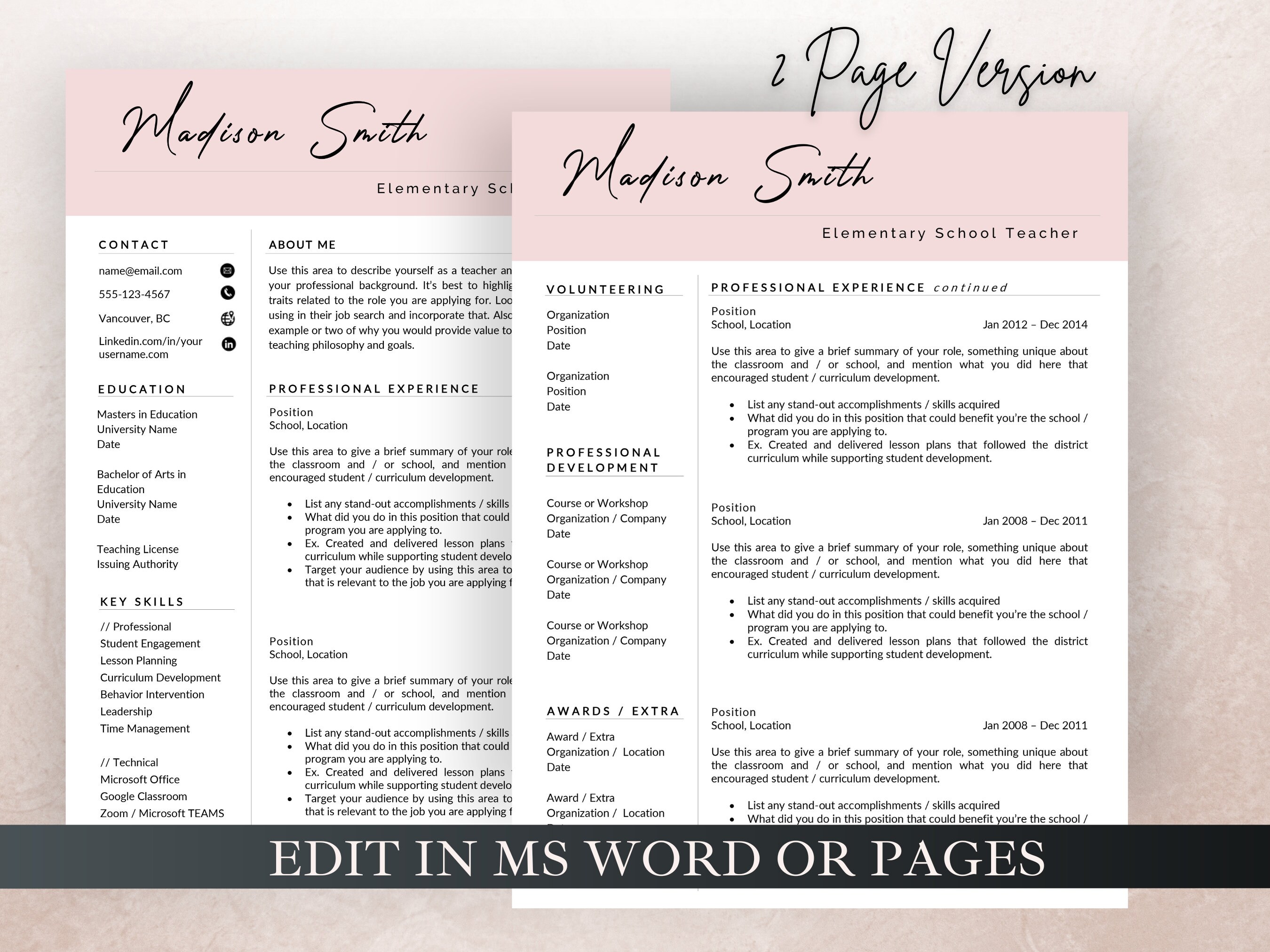 Teacher Resume Template for Word & Pages Teacher CV Template ...