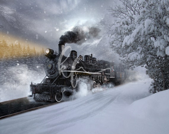 Winter Train Digital Backdrop Winter Train Digital Background | Etsy
