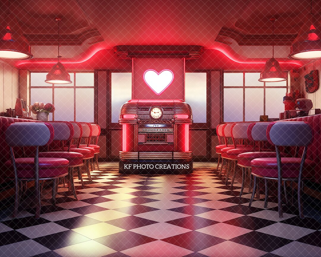 Retro Valentine's Day Diner Balloons Digital Background - Etsy