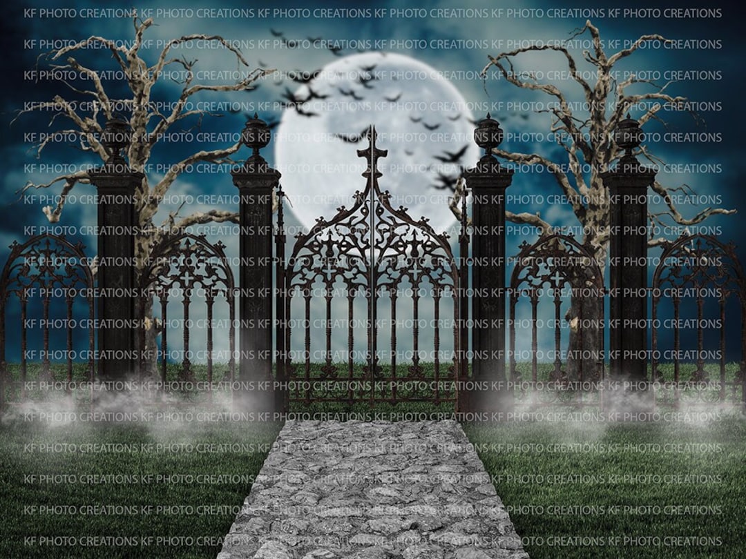 Spooky Halloween Pathway Digital Backdrop, Spooky Halloween Pathway ...