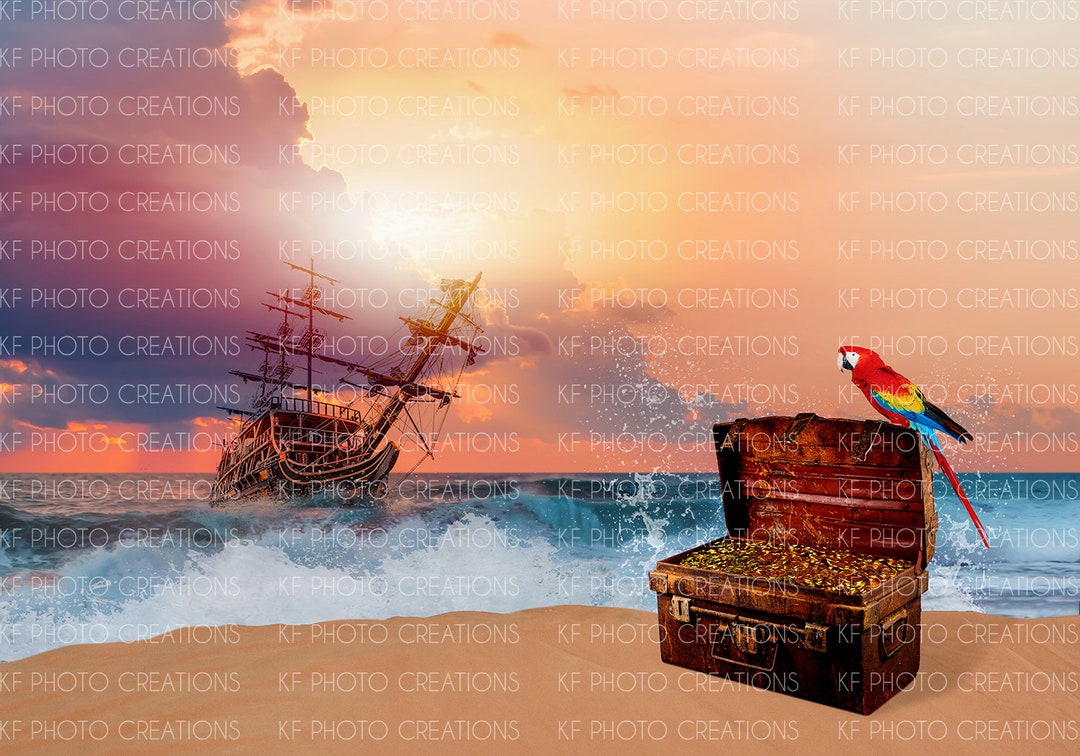 Pirate Beach Digital Background - Etsy