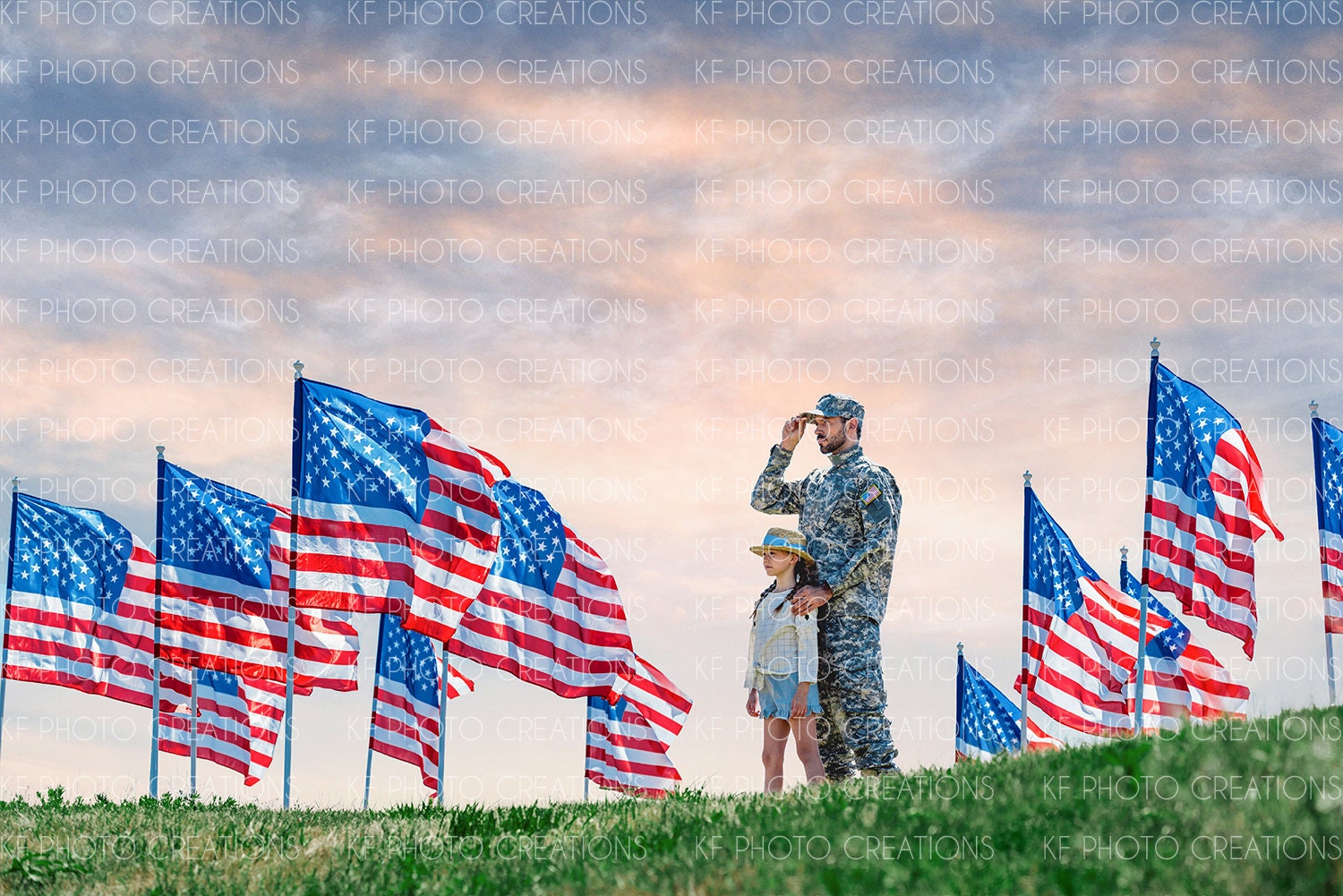 American Flag Field Digital Background - Etsy