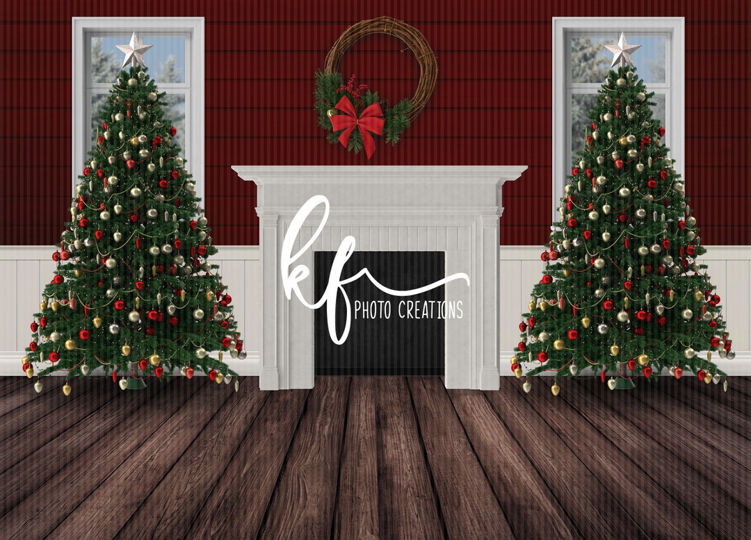 Indoor Christmas Scene Digital Backdrop, Indoor Christmas Scene Digital ...