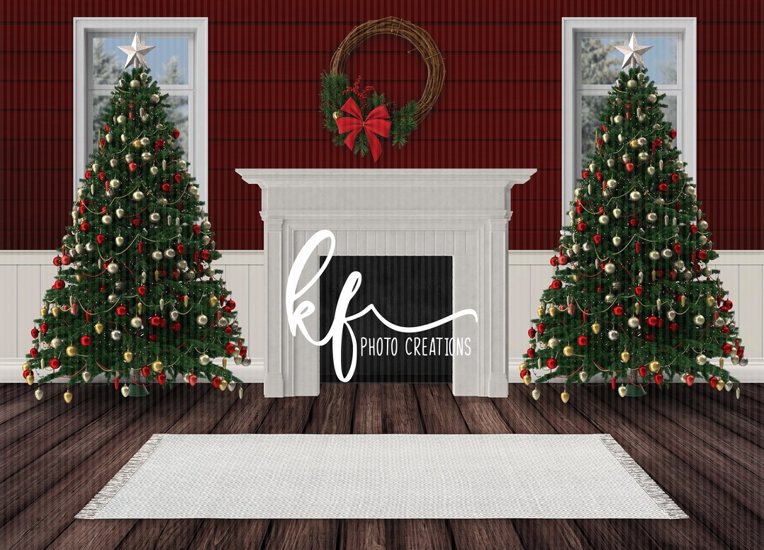 Indoor Christmas Scene Digital Backdrop , Indoor Christmas Scene ...