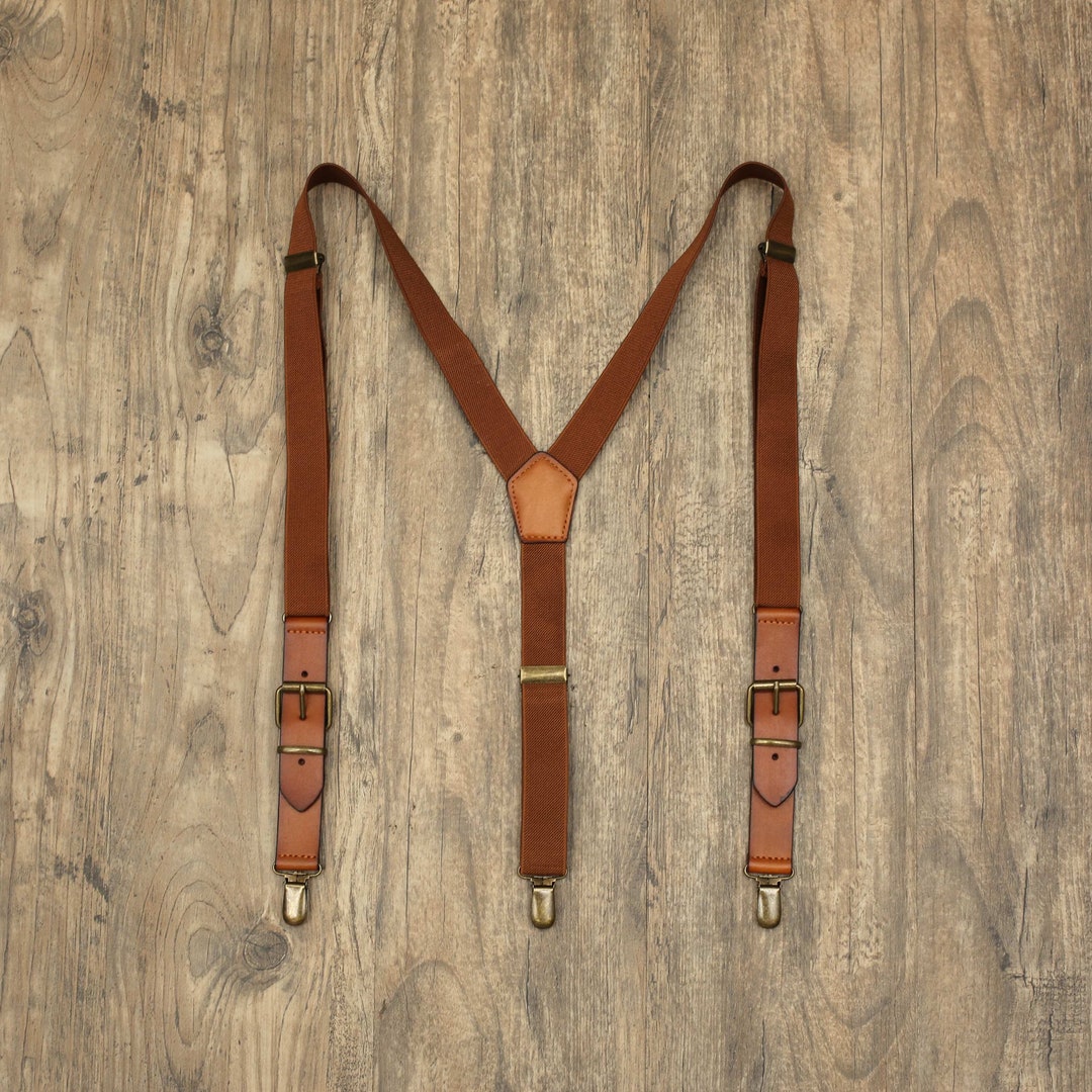 Genuine Leather Suspenders Men Brown Suspenders Wedding Suspenders Mens ...