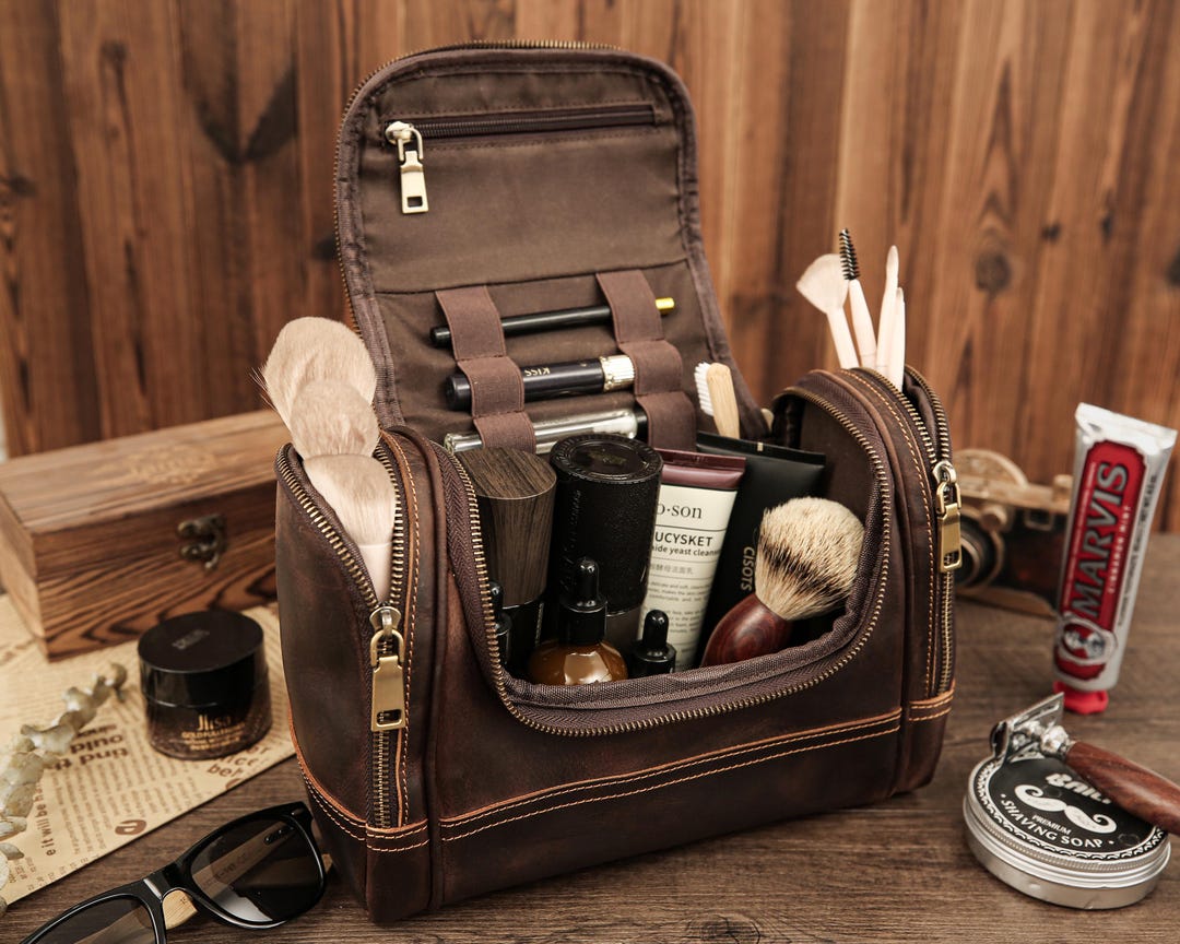 Personalized Leather Dopp Kit – Laser Engraved Men’s Toiletry Bag, Full ...