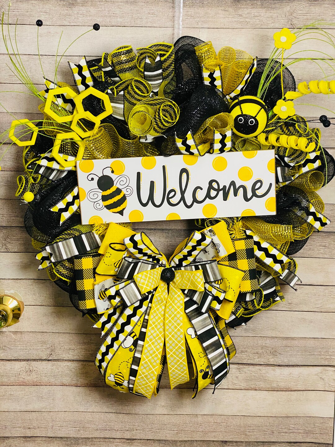 Welcome Bee Wreath, Welcome Bee Door Hanger, Front Door Welcome Bee ...