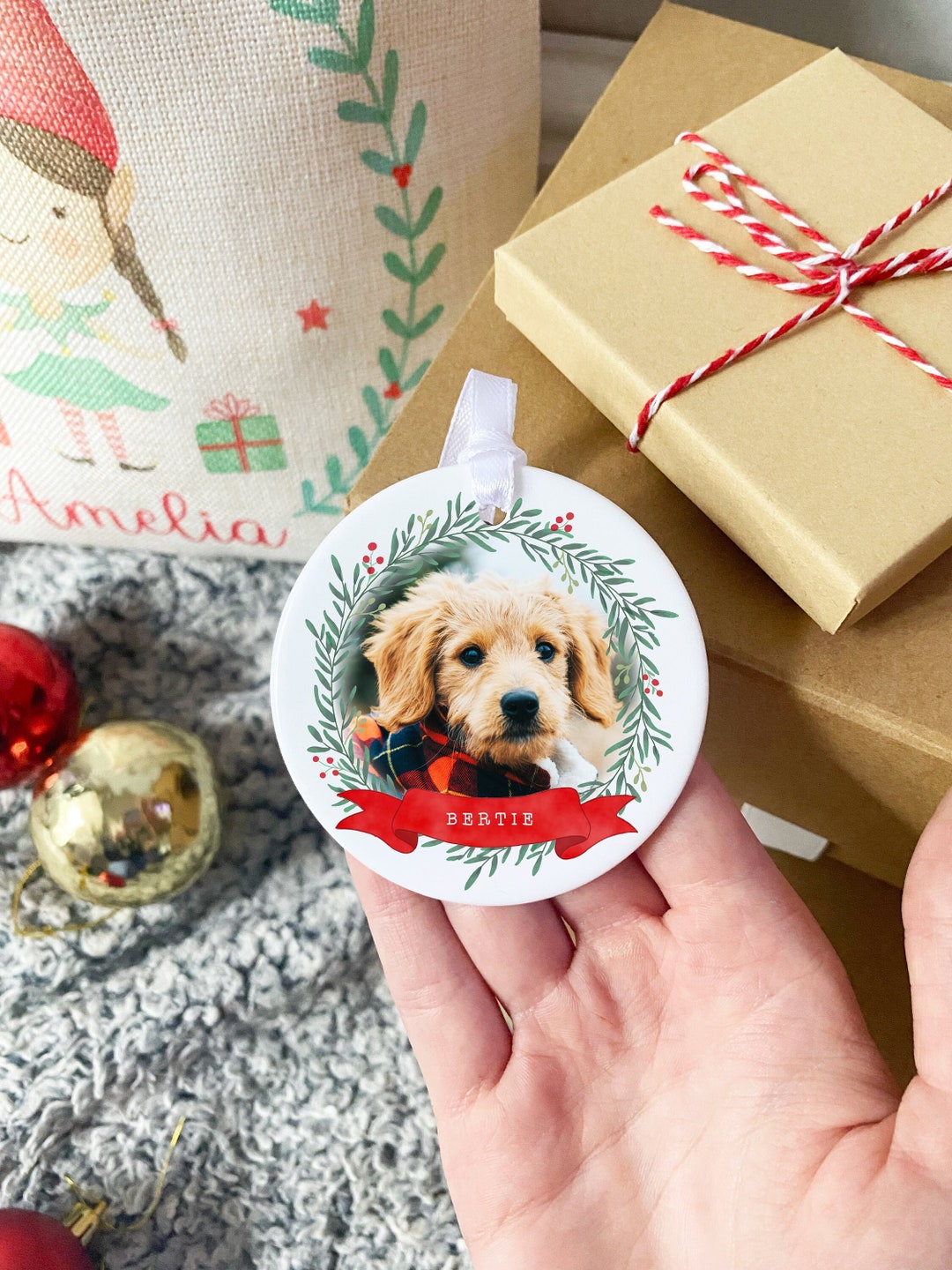 Personalised Dog Christmas Bauble, Pet First Christmas Ornament, Pet ...