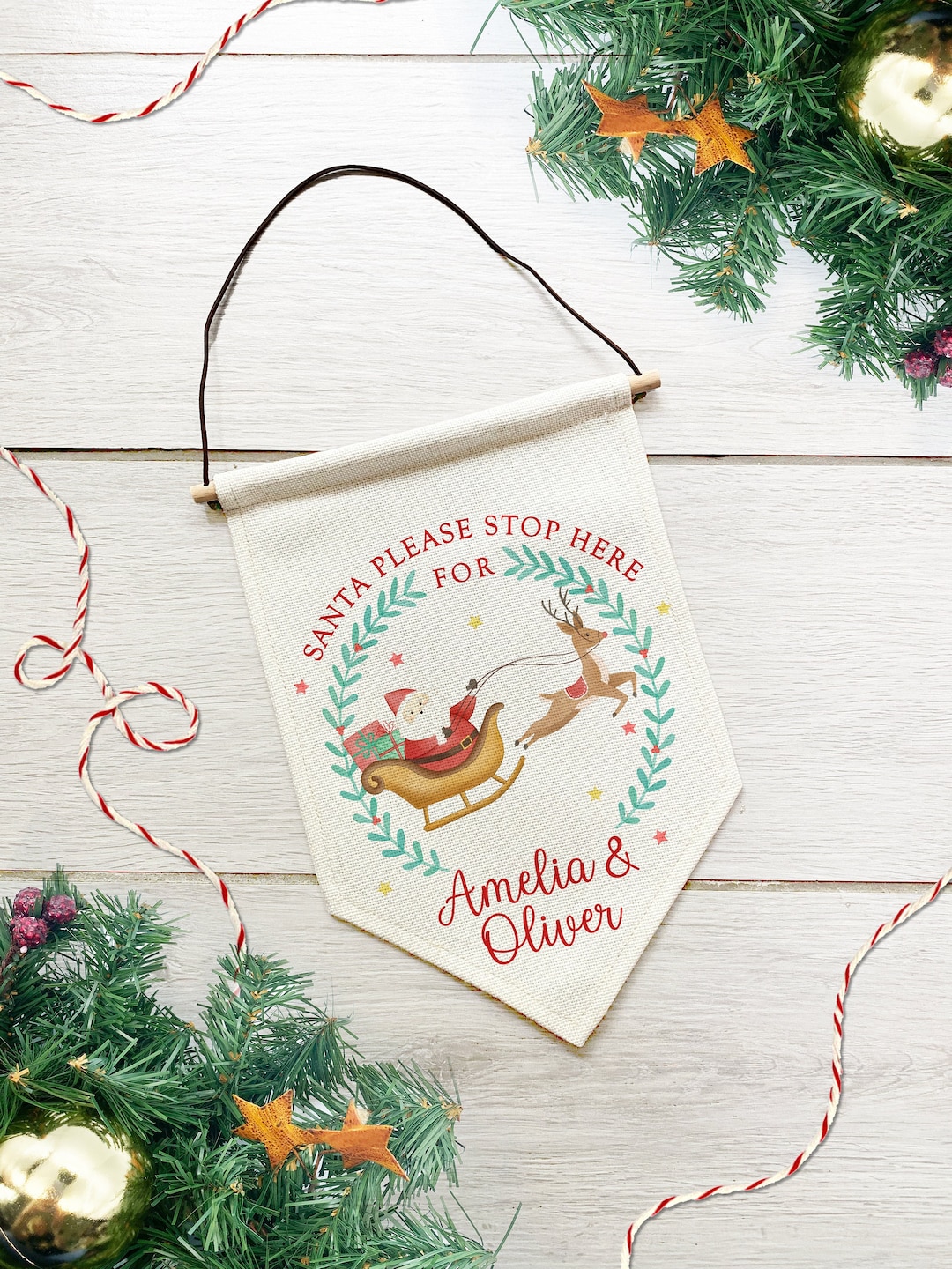 Personalised Santa Please Stop Here Sign, Santa Stop Here Flag ...