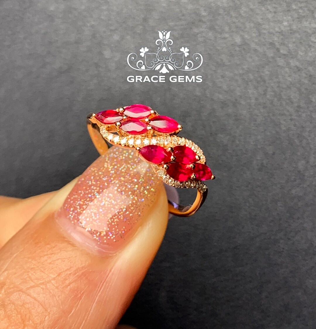 18K Rose Gold Ruby Ring: Natural Diamond Halo, Handmade Bridal Ruby Ring/collector Piece,museum ...