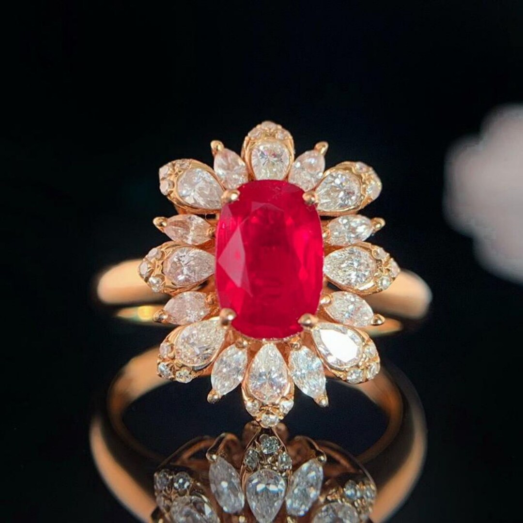 Luxurious Natural Fancy Ruby Ring Pendant/18k Rose Gold Ruby Necklace ...