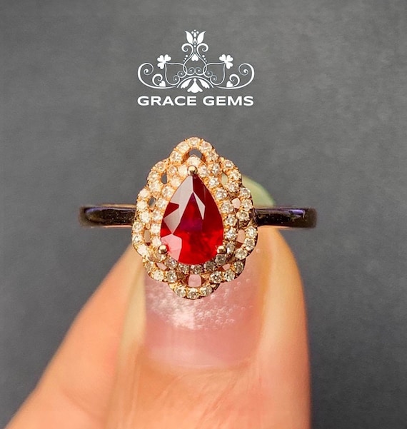 Untreated Pigeon Blood Red 18k14k Ruby Engagement Ring With | Etsy