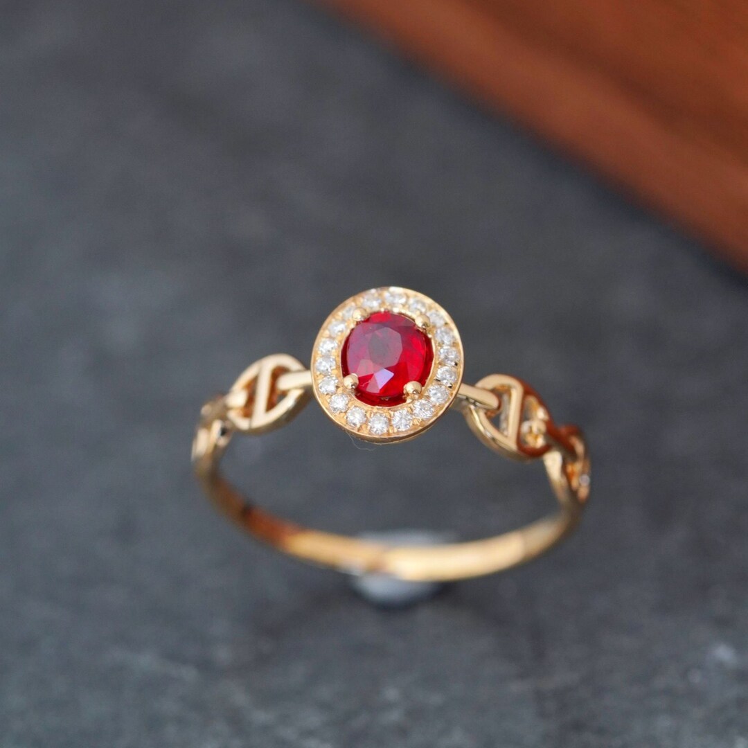 18k Gold Ruby Engagement Ring/dainty Ruby Ring Diamond/minimalist Ruby ...