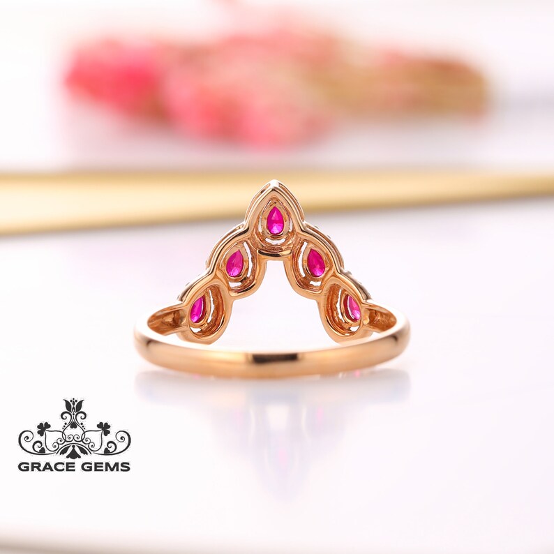 Chevron V curve Multi-stone natural ruby engagement ring in | Etsy