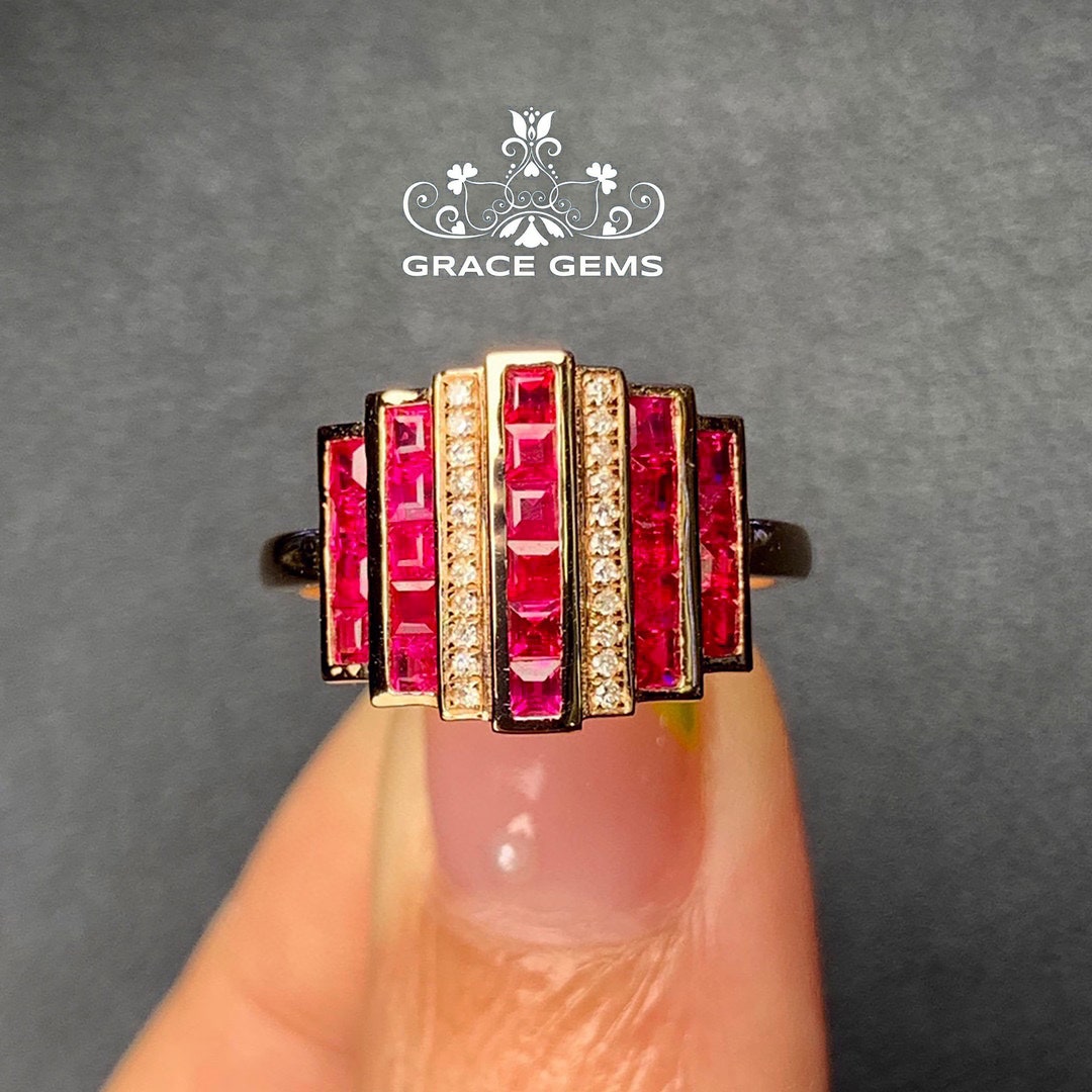Handmade Natural Mozambique Ruby Engagement Ring-18k Gold Diamond Art ...