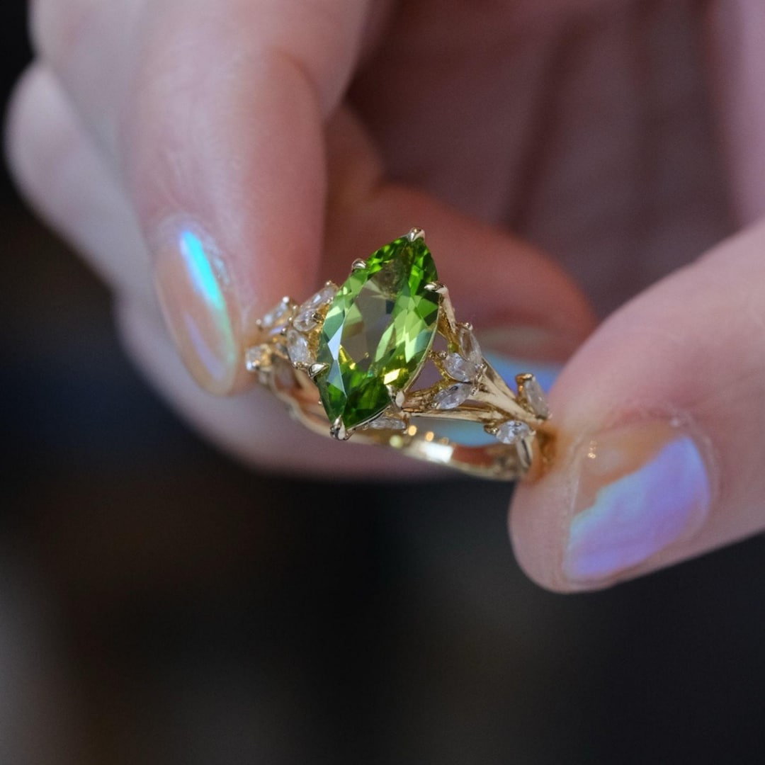 Natural Marquise Peridot Ring in 18k Solid Gold/peridot Solitaire Ring ...