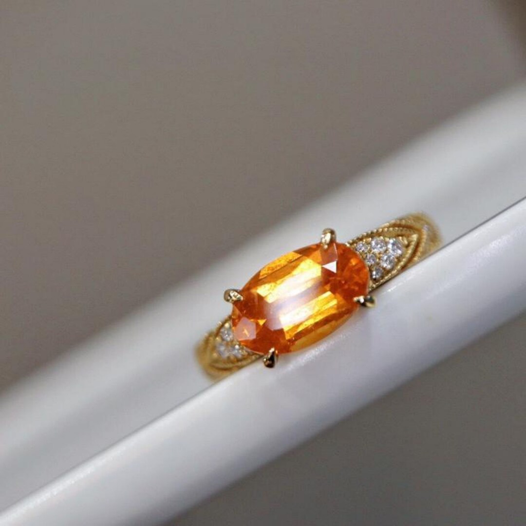 18k Gold Vintage Natural Fanta Ring/handmade Orange Garnet Wedding Band ...