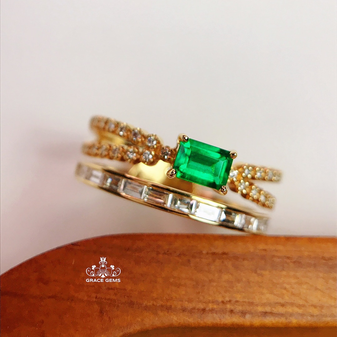 Anillo de oro macizo de 18k con esmeralda: Anillo nupcial antiguo hecho ...
