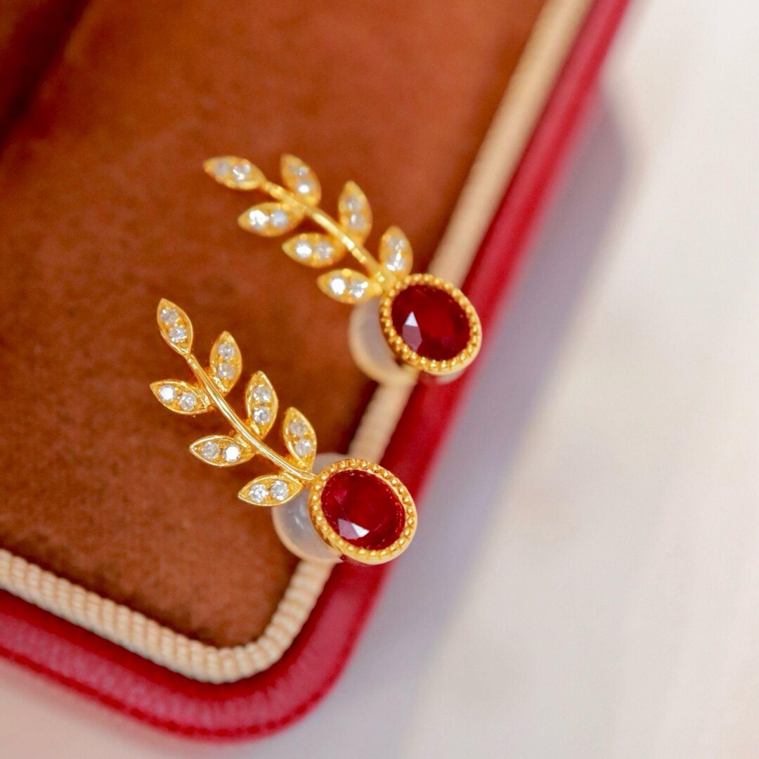 18k Solid Gold Natural Ruby Earrings/unheated Push Back Ruby Studs ...