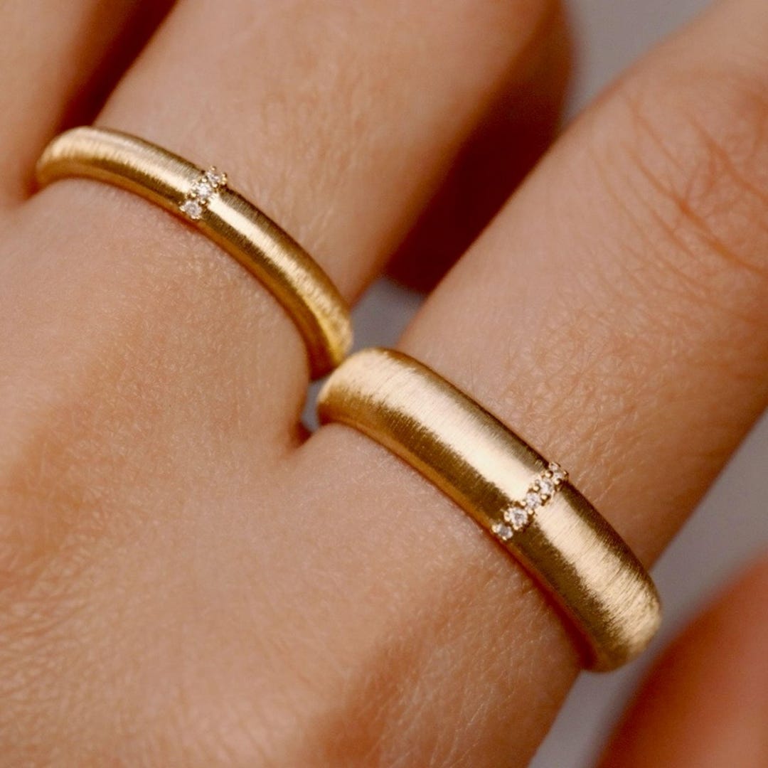 Unique 18k Solid Gold Couple Ring Set/trendy Ring Set for Couple ...