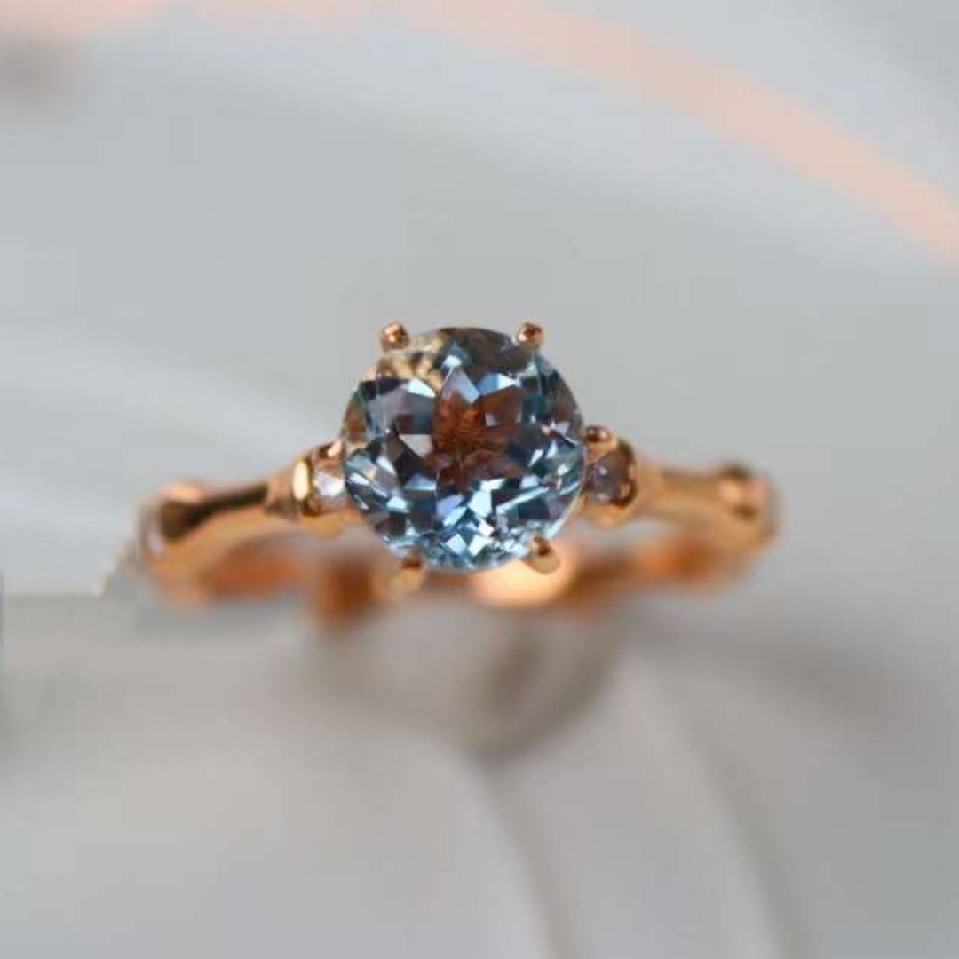 18k Rose Gold Aquamarine Ring/minimalist Aquamarine Ring/dainty ...