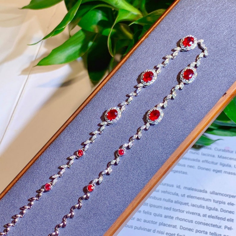 18k White Gold Mozambique Ruby Necklace with Diamonds/Luxury natural ...