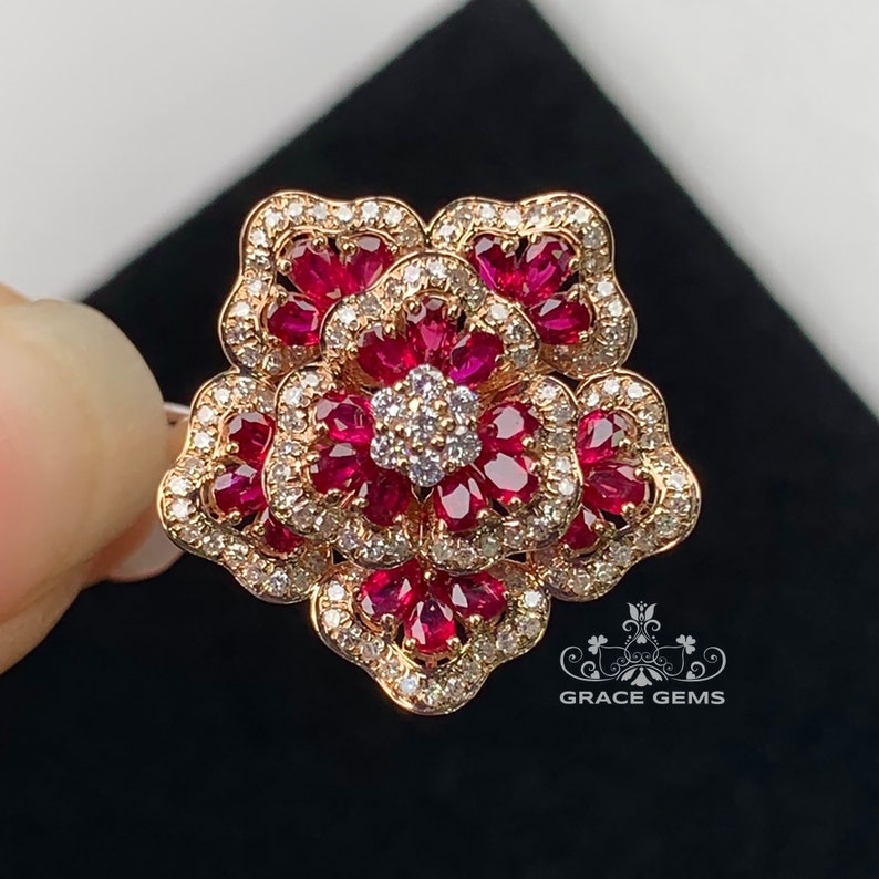 Flower Shape Vintage natural Ruby Engagement Ring/Raw ruby | Etsy