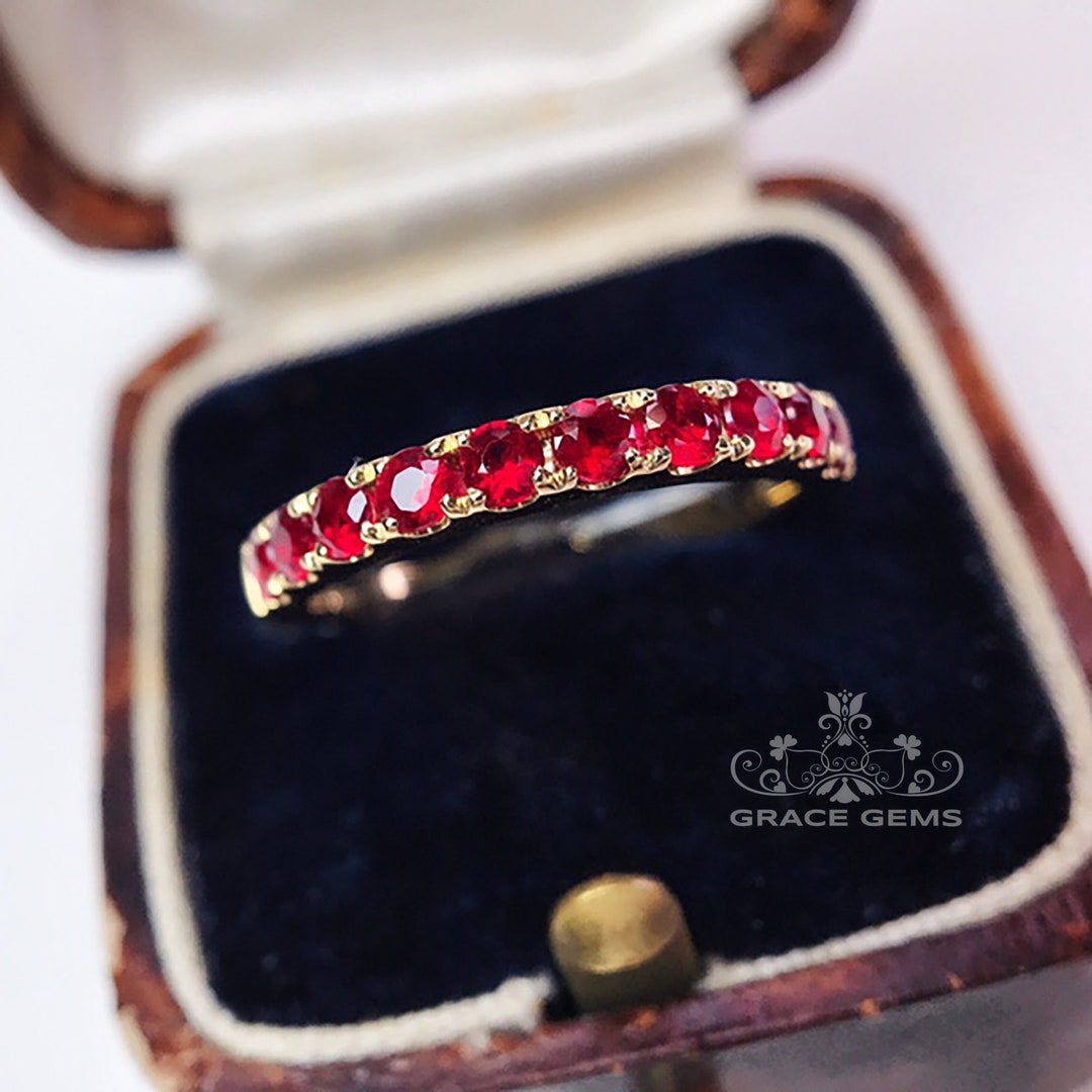 Ruby Half Eternity Wedding Band/rose Gold Eternity Ring/minimalism ...