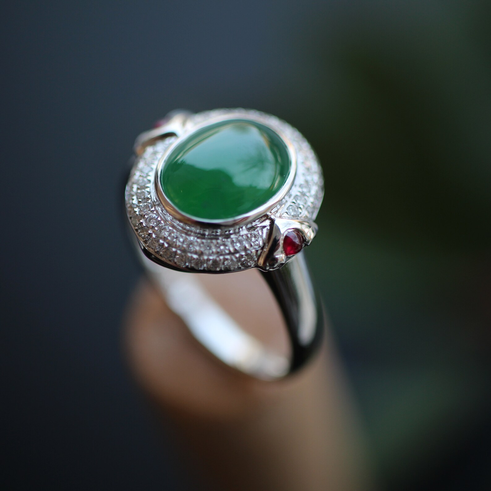 Real 18k Solid White Gold Natural Myanmar Green Jadeite Jade Ring With ...