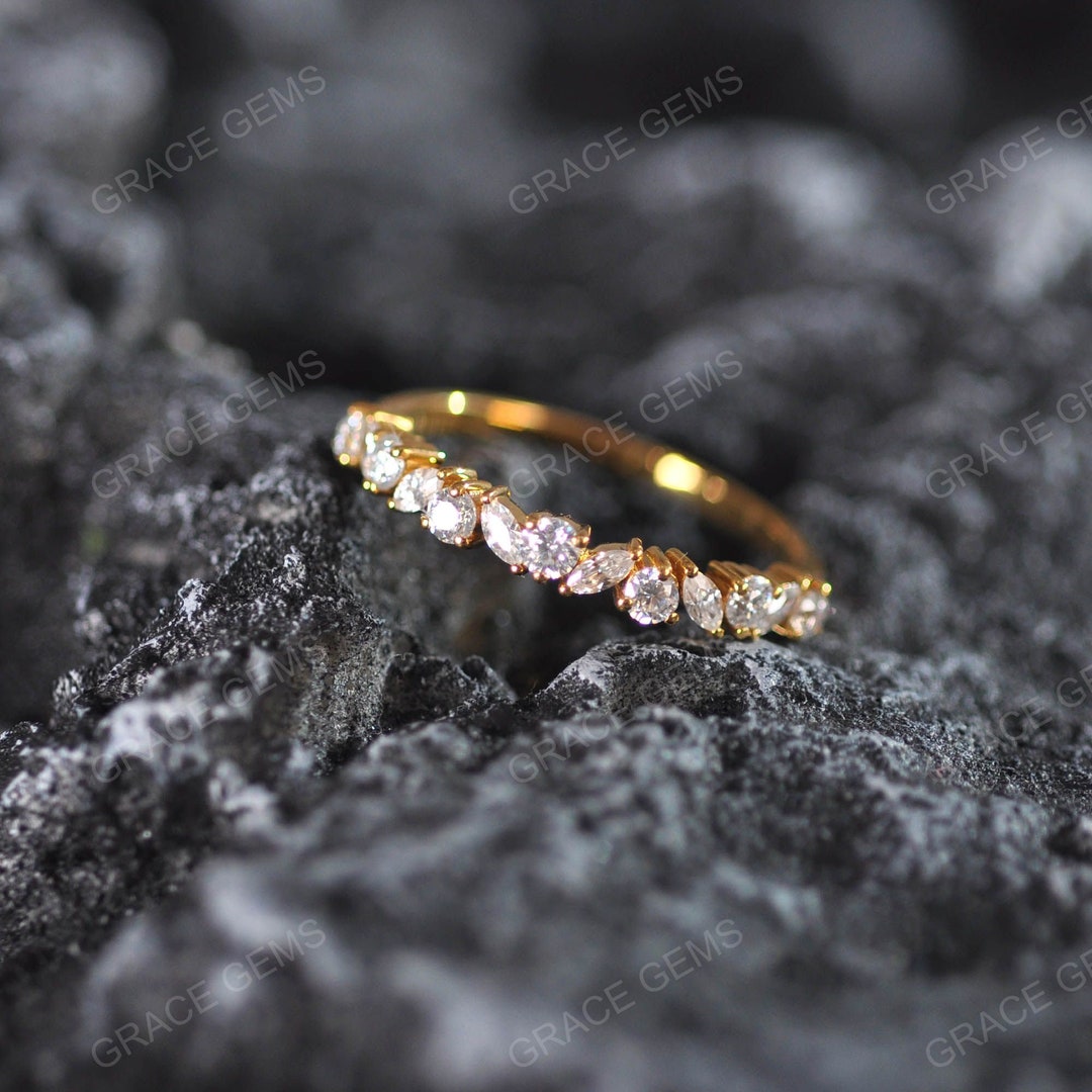 18k Solid Gold Diamond Wedding Band/engagement Wedding Bridal Band ...