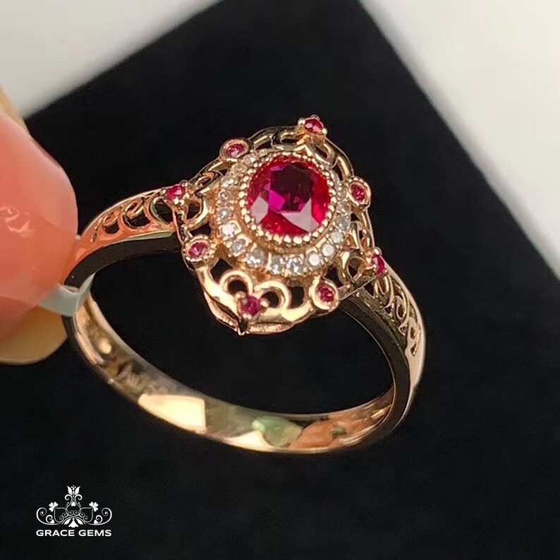 Natural Mozambique Ruby Ring-18k Solid Gold Vintage Style Ruby Ring ...
