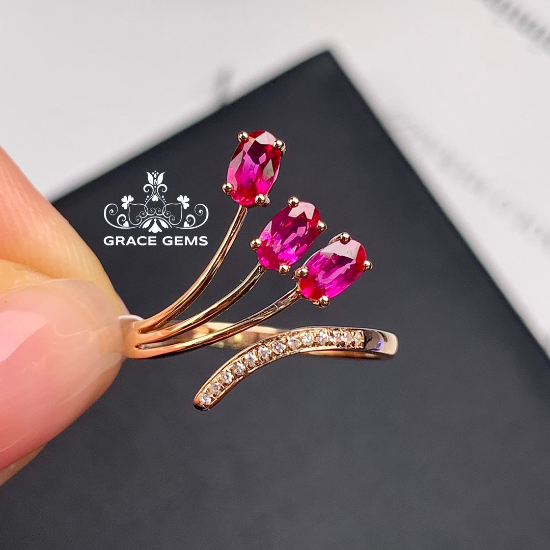18K Rose Gold Ruby Engagement Ring/natural Real Ruby Ring and Diamonds ...