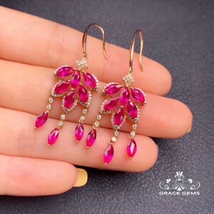 18k Rose Good Natural Ruby Dangler/multi Stone Ruby Studs With Diamonds ...
